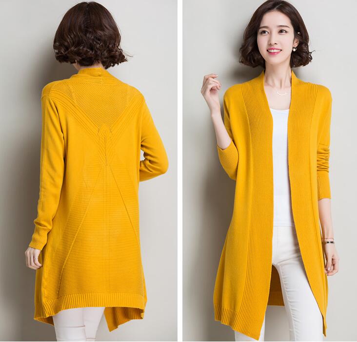Autumn And Winter Women Slim Long Sweater Cardigan - Yellow on Luulla