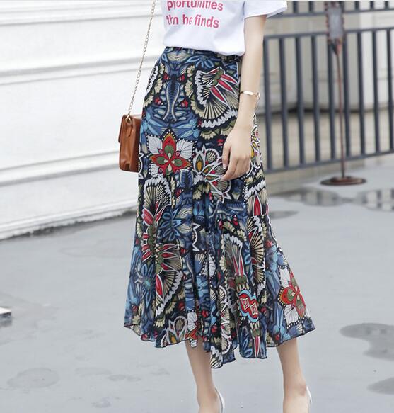 Floral Chiffon Ruffles High Waist Long Skirt on Luulla