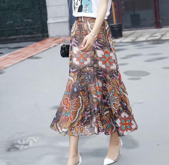 Floral Chiffon Ruffles High Waist Long Skirt on Luulla