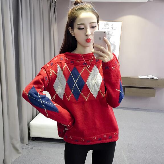 Fashion Style Long Sleeves Diamond Design Knitting Sweater on Luulla