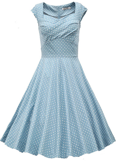 Cute Polka Dot Print Light Blue A Line Dress on Luulla