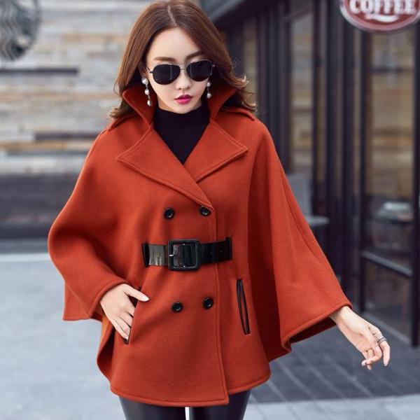 Designer Good Quality Double Breasted Cloak Wool Winter Coats With Belt ...