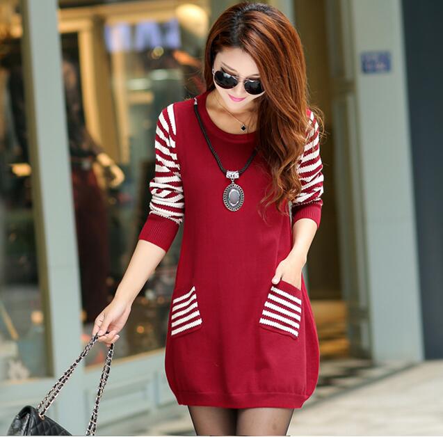 Round Neck Long Sleeve Loose Sweater For Women - Wine Red on Luulla