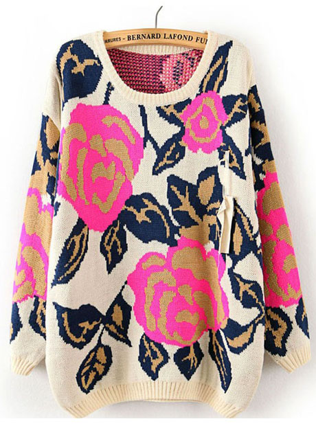 Big Rose Pattern Jumper Sweater on Luulla