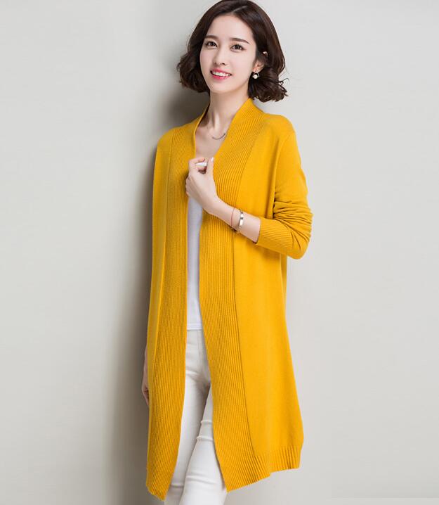 Autumn And Winter Women Slim Long Sweater Cardigan - Yellow on Luulla