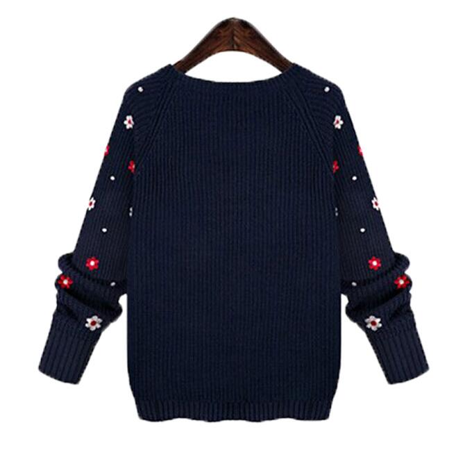 Cute Navy Blue Long Sleeve O-neck Pullovers Sweater on Luulla